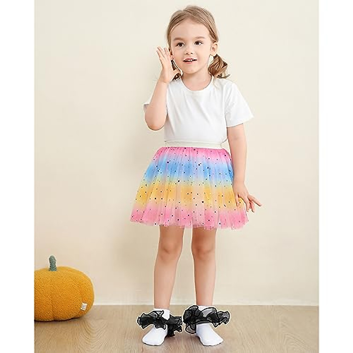 Zando Girls White Ruffle Socks Big Double Lace Turn Cuff Dress Socks Girl Ruffle White Socks Cute Lace Socks for Girls 6-8 Frilly Ankle Dress Sock 3/Black 5-7 Years