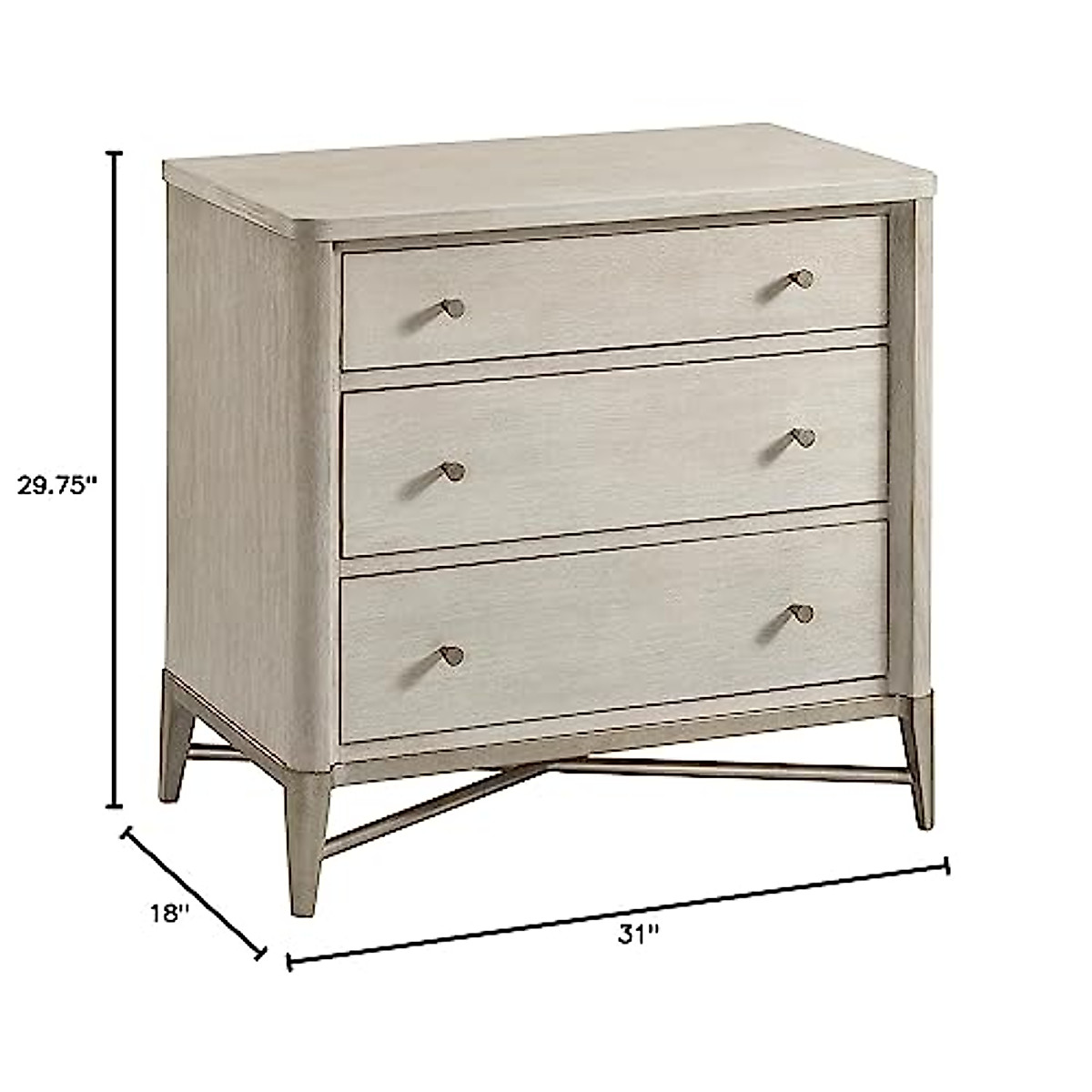 Roundhill Furniture Mantalia Solid Wood 3-Drawer Nightstand with Metal Frame, Champagne