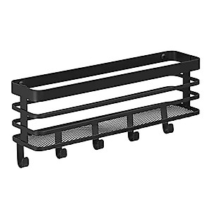 mDesign Metal Wall Mount Mail and Key Holder with 5 Hooks, Hanger Rack Shelf for Home Entryway, Mudroom, Kitchen, Hold Letters, Cards, Magazines, Coats, Umbrellas, Carson Collection, Matte Black