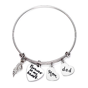 LParkin Sympathy Gift For Loss of Mother Father Bracelets Forever in My Heart Bereavement Gifts Angels Wind In Memory of Loved Mom Dad Bangle Bracelet For Daughter Memorial Presents