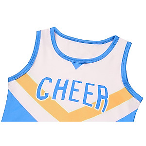 Gigoitly Cheerleader Costume for Girls Blue Cheerleading Outfit for Kids Cheer Up Party Halloween Cosplay Birthday Gifts (Turq Cheerleading Outfit)