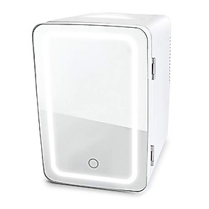 LED Lighted Mini Fridge with Mirror Door, White