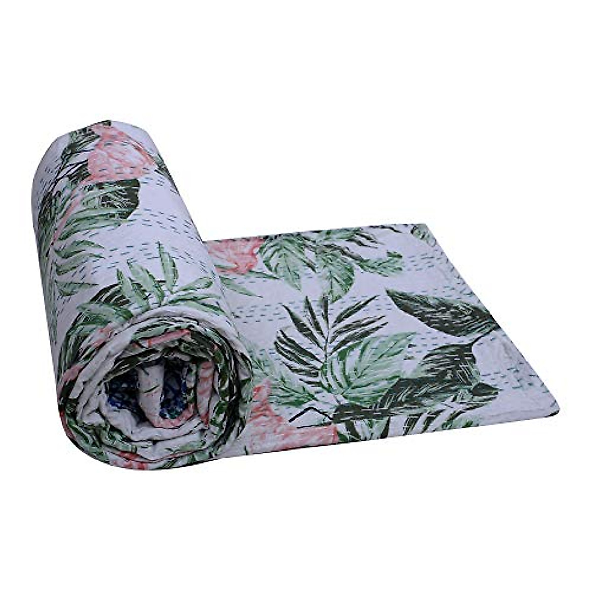 Maviss Homes Indian Traditional Handmade Patchwork Cotton Super Soft Kantha Quilt Blanket | Throw Bedspread Blanket | Bedroom Décor Throw Quilt |Home Décor; Green