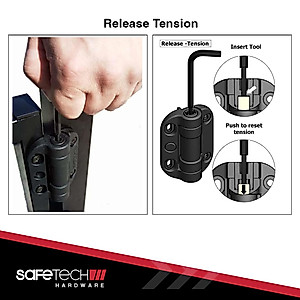 Safetech Hardware TopKlik Self Closing Gate Hinges | Self-Aligning Heavy Duty Spring Hinges | Adjustable Tension | Pool Safety Hinges | Any Square Post, Aluminum Gates | Swing Close 90bs SHG-90L Black