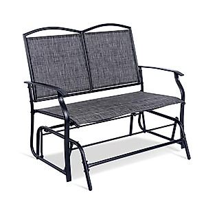 Backyard Expressions 2-Person Outdoor Glider Bench, Patio Double Swing Rocking Chair Loveseat w/Powder Coated Steel Frame for Backyard Garden Porch, Black Frame - Heathered Grey Sling Fabric
