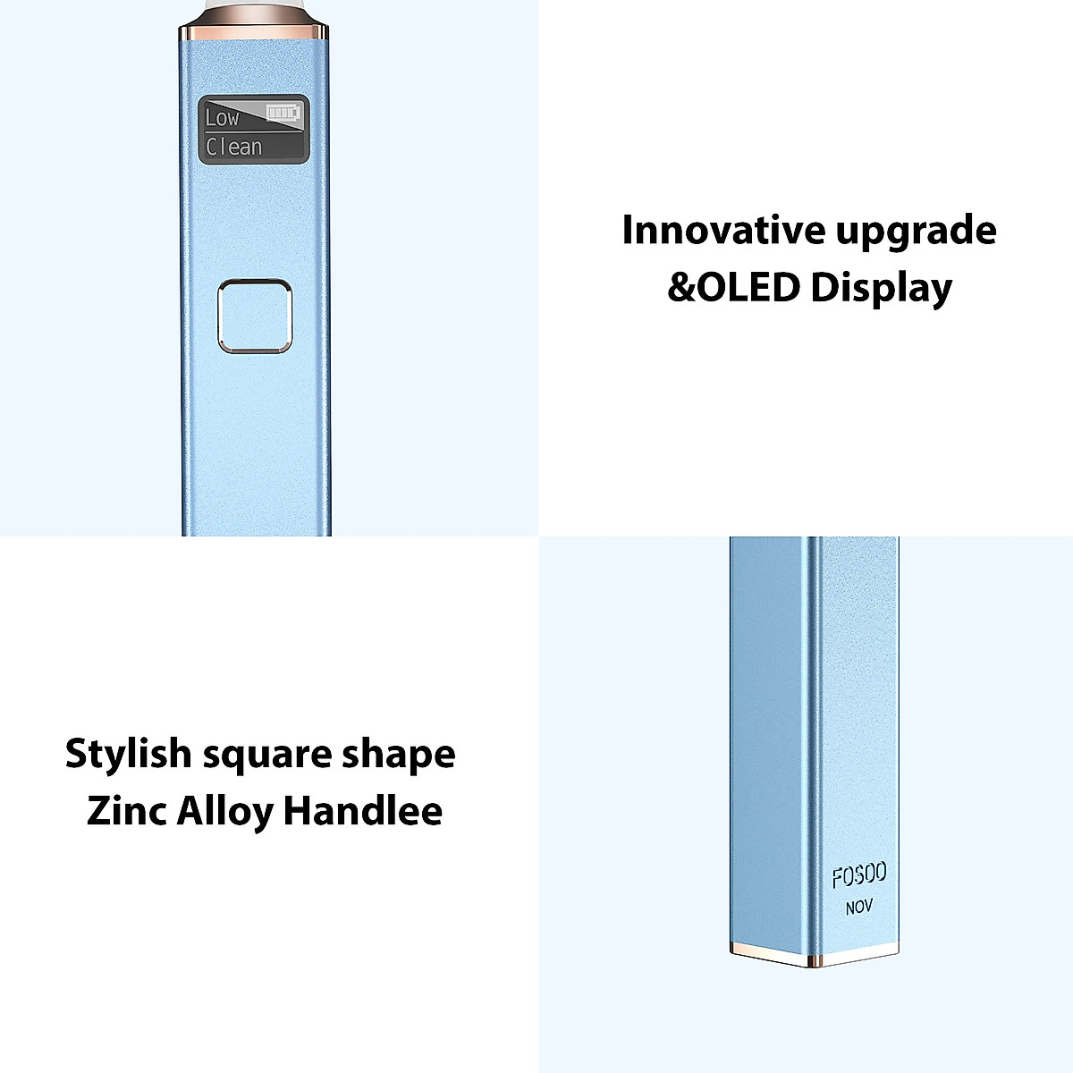 FOSOO Sonic Electric Toothbrushes for Adults, Toothbrushes Electric Rechargeable with 90 Days Battery Life,38000vpm,3 Modes,2 Min Smart Timer,OLED Display,Metal Cover w 3 Colors Optional (Blue)