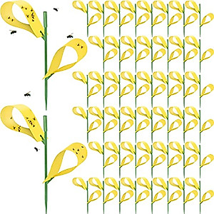150 Pack Sticky Houseplant Traps Stakes Yellow Insect Trap Fungus Gnat Sticky Trap for Indoor Outdoor Garden Houseplant Fungus Gnat Fruit Flies Mosquito