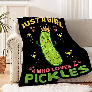 ZOE DAVISON Pickle Blanket,Pickles Gifts for Kids, Just A Girl Who Loves Pickles Flannel Blankets, Used for Bed Sofa,Lightweight Cozy Warm Fluffy Microfiber SMALL-50x40 Inches for Girls