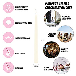 10 Inch Ivory Taper Candles, 12 Pack Unscented Candlesticks for Dinner, Wedding, Christmas, Seasonal Celebration and Home Decoration