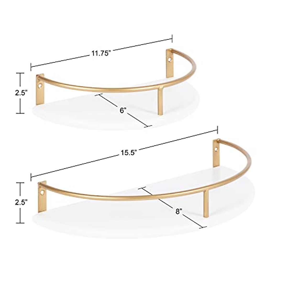Kate and Laurel Camryn Boho Half Moon Wall Shelf Set, Set of 2, White and Gold, Decorative Bohemian Half Circle Shelf for Household Storage and Boho Decor
