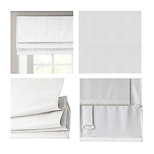 Madison Park Galen Cordless Roman Shades - Fabric Privacy Single Panel Darkening, Energy Efficient, Thermal Insulated Window Blind Treatment, for Bedroom, Living Room Decor, 27" x 64", White