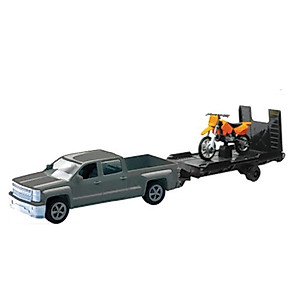 19535A New-Ray Replica 1:43 Trk/Trailer/Bike Chevy Silver/Bike Orange