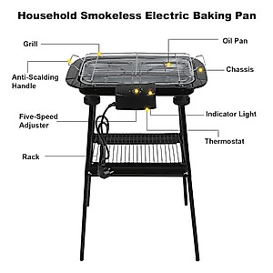 HAITOP Indoor Electric Grill Smokeless 2000W, Household Smoke Free Electric Grill,Portable Tabletop Grill Kitchen BBQ Grills,Adjustable Temperature Control,Removable Water Filled Drip Tray