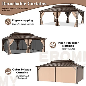 EROMMY Hardtop Gazebo Galvanized Steel Outdoor Gazebo Canopy Double Vented Roof Pergolas Aluminum Frame with Netting and Curtains for Garden,Patio,Lawns,Parties (12'x 20')