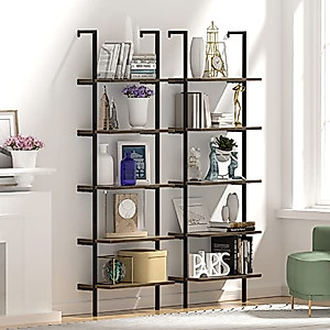Bevfint 5-Tier Industrial Ladder Shelf Rustic Wall Mounted Metal Frame Bookcases, Multi-Use Open Bookshelf for Storage Organizer Plants Rack for Office and Home, Living Room, Bedroom