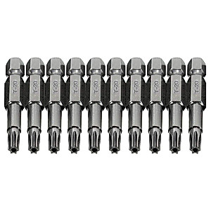 COMOK 10pcs 50mm Long 1/4 Inch Hex Shank T20 Torx Head Magnetic Screw Driver Bit Set Security Tamper Proof Star 6 Point Screwdriver Kit Tools