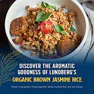 Lundberg Organic Jasmine Rice, Long Grain Brown Rice - Non-Sticky, Fluffy Aromatic Rice, Organically Grown in California, Pantry Staples, 32 Oz
