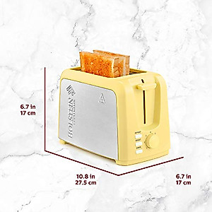 Holstein Housewares - 2-Slice Toaster with 7 Browning Control Settings, Yellow/Stainless Steel - Great to Toast Bread, Bagels and Waffles
