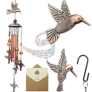 Choha Hummingbird Wind Chimes for Outdoor, Aluminum Tube Windchime with S Hook, Mobile Metal Sympathy Memorial Hummingbird Wind Bells for Home, Yard, Patio, Garden Decoration, Gift for Mom Grandma