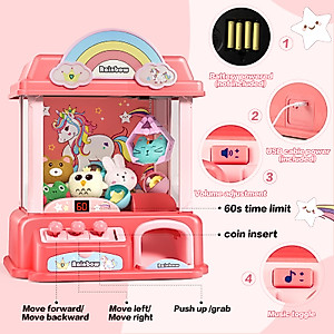 DOLIVE Claw Machine for Kids, Mini Vending Machines Arcade Candy Indoor Claw Game Prizes Toy, Electronic Pink Cool Fun Things Small Christmas Toys for Girls, Gifts for Girl 5 6 7 8 9 10 Year Old