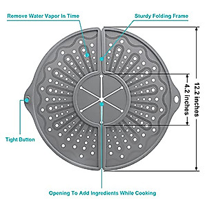 Silicone Splatter Screen For 10, 11 and 12 Inch Frying Pan, Foldable Splash Guard, Multi-Use Grease Splatter Guard/Trivet Mat, 12" Non-Stick Oil Splatter Guard, Dishwasher Safe, BPA Free, Gray