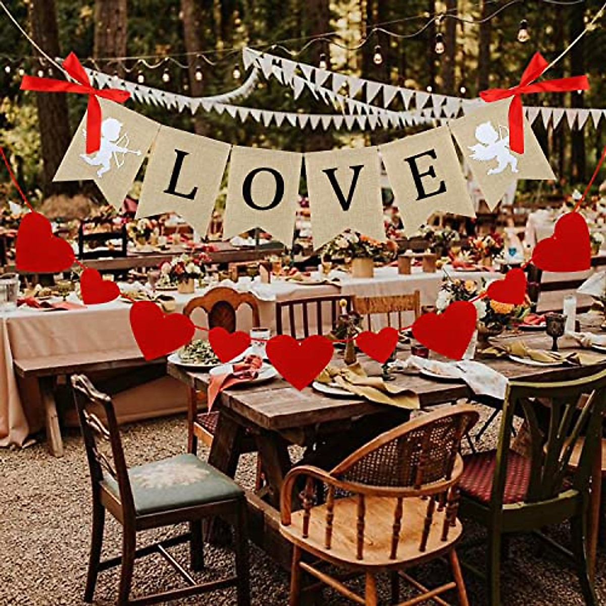 2 Pack Valentines Day Garland Valentines Day Decor Burlap Banner Rustic Love Hanging Banner Valentines Decoration Felt Heart Garland Banner Bunting Photo Props Party Supplies for Mantle Fireplace Wall