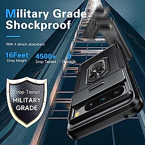 Bestcellcase for Google Pixel 8 Pro Case, [Built-in Rotatable Kickstand Ring & Slide Camera Protector] Heavy Duty Protection Shockproof Dual Layer Phone Case for Pixel 8 Pro 2023 - Black