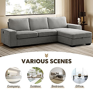 EASELAND 101“ Convertible Sectional Sofa, 3-Seat L Shape Couch for Living Room, Chenille Modern Comfy Sofa with Reversible Storage Chaise for Bedroom, Deep Seat Sofa with Removable Cover (Grey)