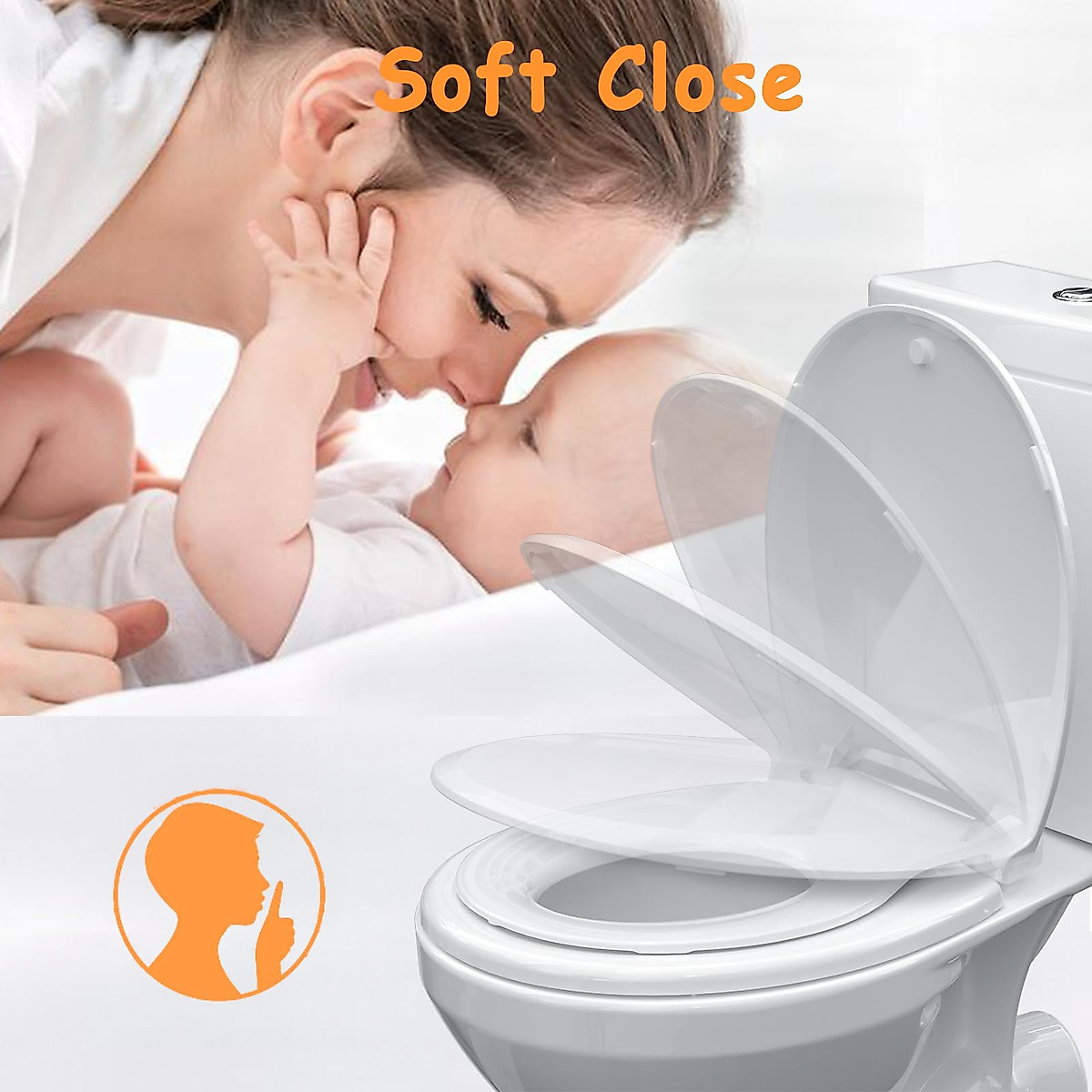 Potty Training Seat Built-in Toilet Seat, Round Toilet Seat 16.5inch with Baby Seat 2 in 1 Soft Close Quiet No Slapping, Magnetic Absorption, Easy Installation for Bottom Fixing Toilet