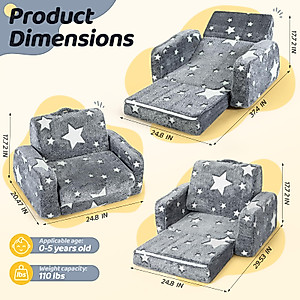 YHUAIMANG 3 in 1 Foldable Toddler Couch,Convertible Sofa to Lounger for Kids,Glow in The Dark Fold Out Couch Toddler Sofa