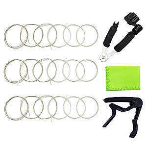 JYsun Classical Guitar Strings Clear Nylon 3 Full Sets with Guitar Capo and 3 in 1 Guitar Restringing Tool and Cleaning Cloth for Musical Instruments as a Gift