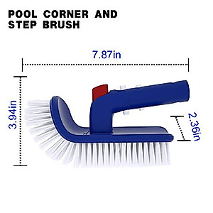 POOLWHALE Pool Step & Corner Brush,180 Degree Rotation Handle Scrub Brush,for Above Ground & Inground Swimming Pools, Spas & Hot Tubs, Fine Bristles