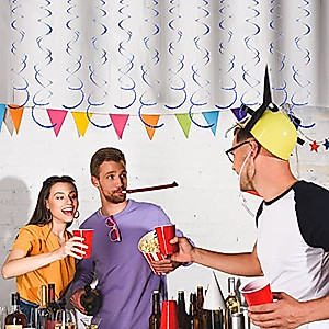 30 Pieces Blue Foil Ceiling Hanging Party Swirl Decorations Plastic Streamers Photo Backdrop for Birthday Graduation Wedding Baby Shower Wedding Bachelorette Galaxy Theme Party Decorations