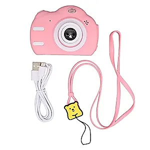 Wuqioei 1080p Kids Digital Camera, 2.4 Inch A2 Cartoon Multifunction HD 1080P Children Camera with Lanyard, Big Head Stickers, Continuous Shooting, for Children 2-8 Year Old Birthday