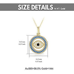 SISGEM 14K Real Gold Evil Eye Necklaces for Women, Yellow Gold Halo Pendant with Fine 5A Cubic Zirconia Lucky Protection Jewelry Gifts for Her, Wife, Mom 16-18 Inch