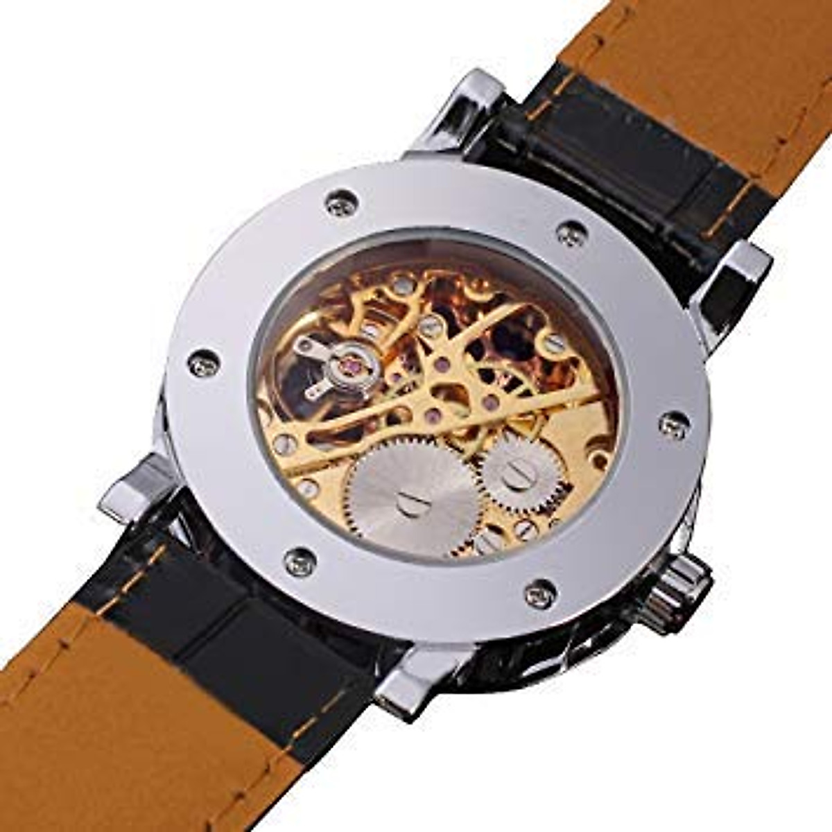 Gute Luxury Steampunk Bling Automatic Mechanical Wristwatch Golden Bezel Minimalist Stainless Steel (Black-Gold)