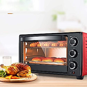 23 L Mini Oven,Electric Oven 1300 W Adjustable Temperature 70-250 ℃ and 60 Minutes Timer with 3 Heating Functions for Baking Cooking Grill (Pink) (Red)