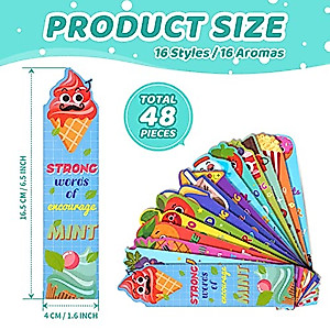 48 Pieces Kids Scented Bookmarks Scratch and Sniff Bookmarks Fruit Food Theme Bookmarks Assorted Smelly Bookmarks Cute Bookmarks for Students, Teens, Food Lovers, 16 Styles
