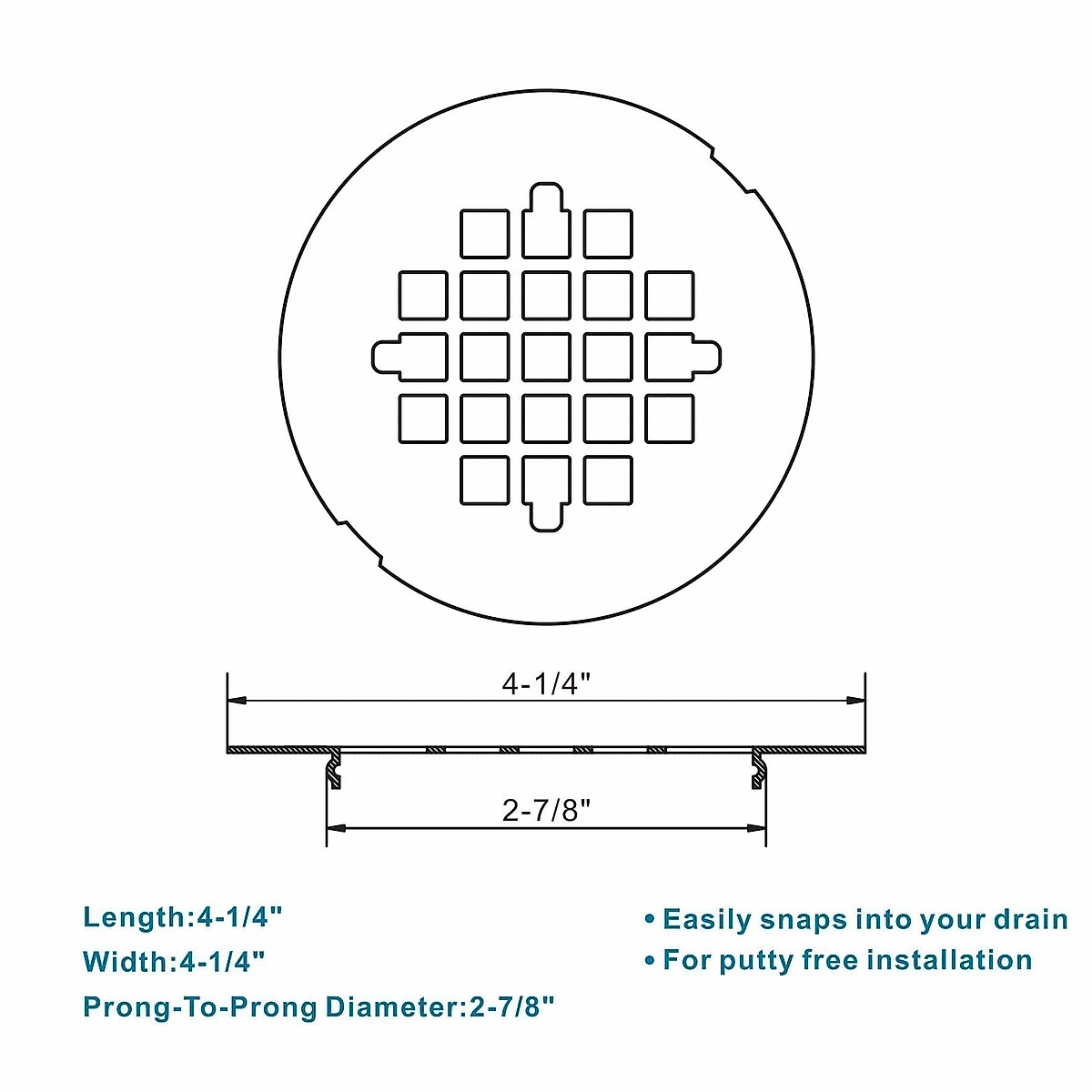 Brushed Nickel 4-1/4" OD Snap-in Shower Drain Cover Replacement, Welsan Stainless Steel Round Shower Strainer Grid Easy to Install