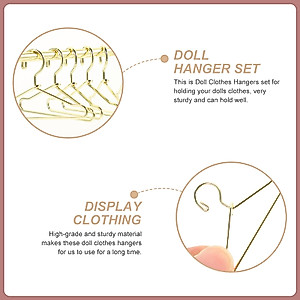 NUOBESTY Doll Hangers Miniature Garment Rack with 10pcs Mini Clothes Hangers Metal Dress Outfit Holders for Closet Wardrobe Dollhouse Furniture Accessories Golden Doll Closet