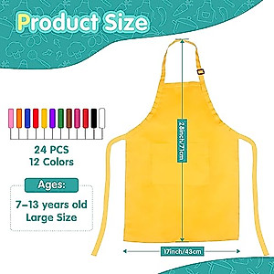 Ecoofor 24 Pieces 12 Colors Kid Aprons Set XL for 7-13 Age Children Chef Aprons Kids Painting for Kitchen Cooking Baking Painting