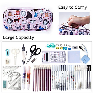 LParkin Cute Cat Pencil Case Super Large Capacity 3 Compartments Canvas Pencil Box Kawaii Makeup Bag Cat Gifts for Boys Girls