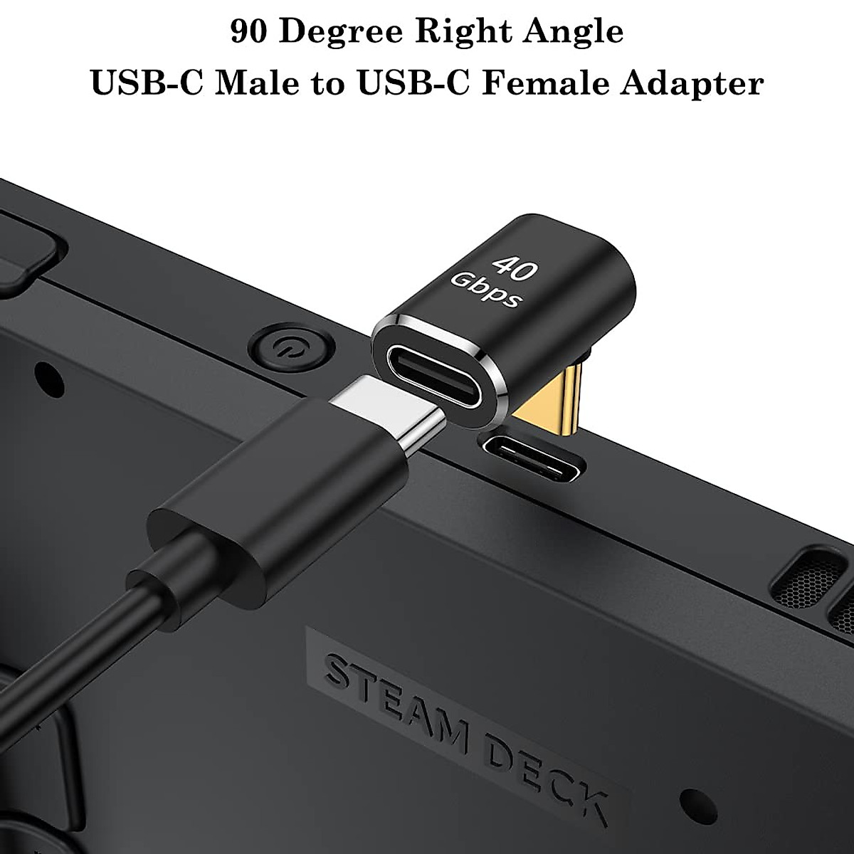 AuviPal 90 Degree USB C Adapter (4 Pack), USB Type C Right Angle Connector for Steam Deck, ROG Ally, MacBook, Notebook, Smart Tablet & Phone and More - Black