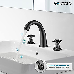 8 inch Widespread Bathroom Faucet 3 Hole Oil Rubbed Bronze Double Cross Handle Mixer Bathroom Sink Tap Deck Mount Hot Cold Water Matching Pop Up Drain with Overflow