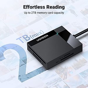 UGREEN SD Card Reader USB 3.0 Card Hub Adapter 5Gbps Read 4 Cards Simultaneously CF, CFI, TF, SDXC, SDHC, SD, MMC, Micro SDXC, Micro SD, Micro SDHC, MS, UHS-I (Black)