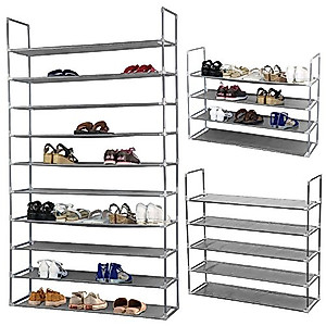 SKEMIX 50 Pair 10 Tier Space Saving Storage Organizer Free Standing Shoe Tower Rack
