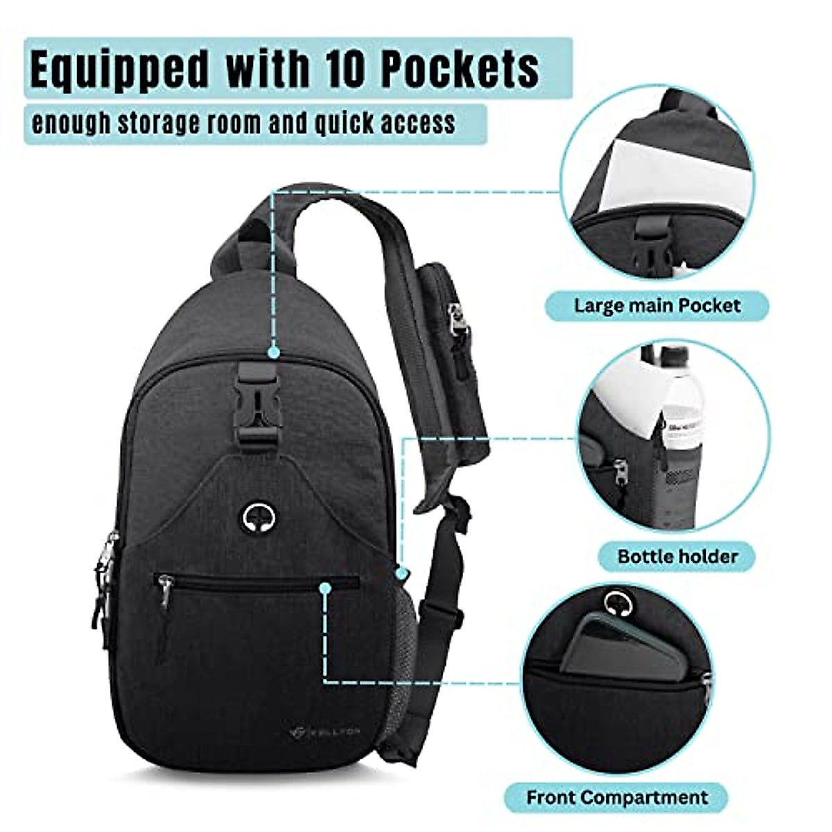 Kellyon Sling Bag Crossbody Sling Backpack Travel Hiking Casual Daypack Chest Bag for Men Women
