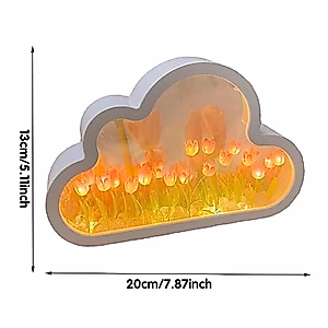 FIALAME DIY Tulip Night Light Room Decor Lamp & Mirror 2 in 1, Artificial Flowers Lamp Battery Powered Material Kit, Warm Ornament Gifts for Family and Friends (Pink)