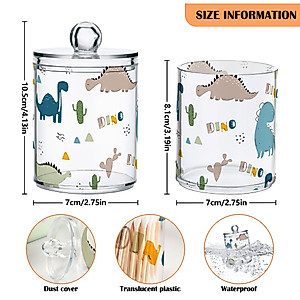 2 PACK Cartoon Dinosaur Qtip Holder Dispenser for Cotton Ball, Cotton Swab, Cotton Round Pads, Floss Picks - Plastic Apothecary Jar Set for Bathroom Canister Storage Organization