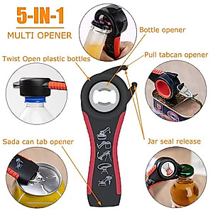 Tunyet Bottle Opener set 6pcs.4 &5 in 1 Multi Function Non-Slip Jar Opener Lid Opener Tools with 4Pcs Rubber Jar Opener Gripper Pad (black+red 6pcs)